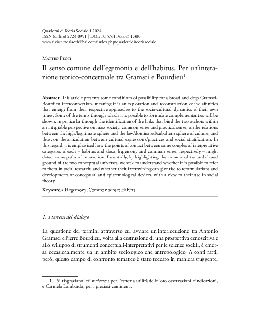 (PDF) Il senso comune dell'egemonia e dell'habitus. Per un'interazione ...