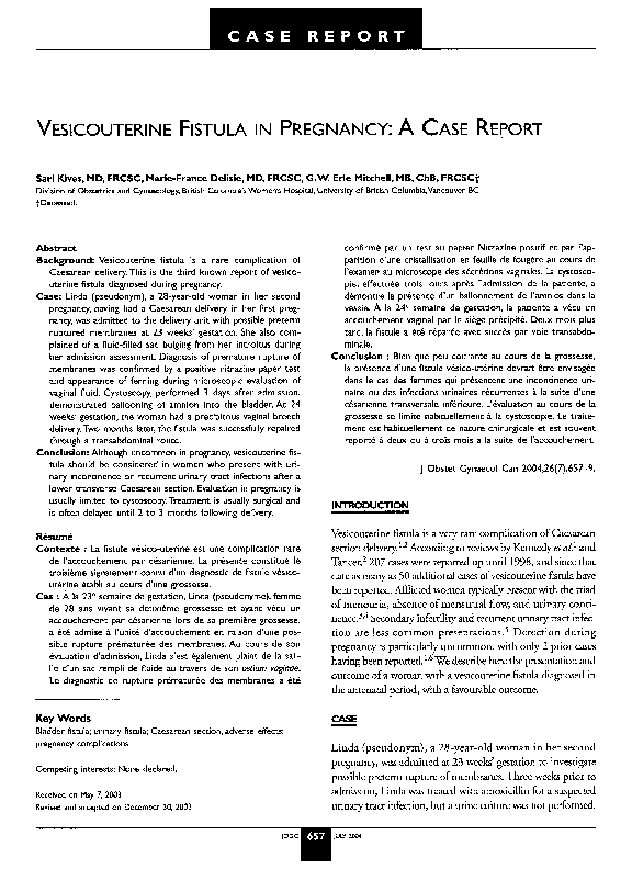 (PDF) Vesicouterine Fistula in Pregnancy: A Case Report