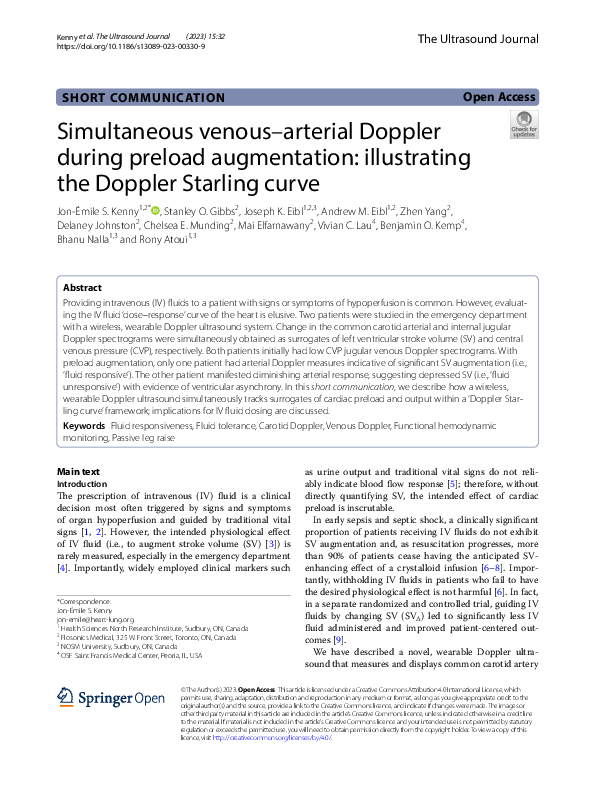 (PDF) Simultaneous venous–arterial Doppler during preload augmentation ...