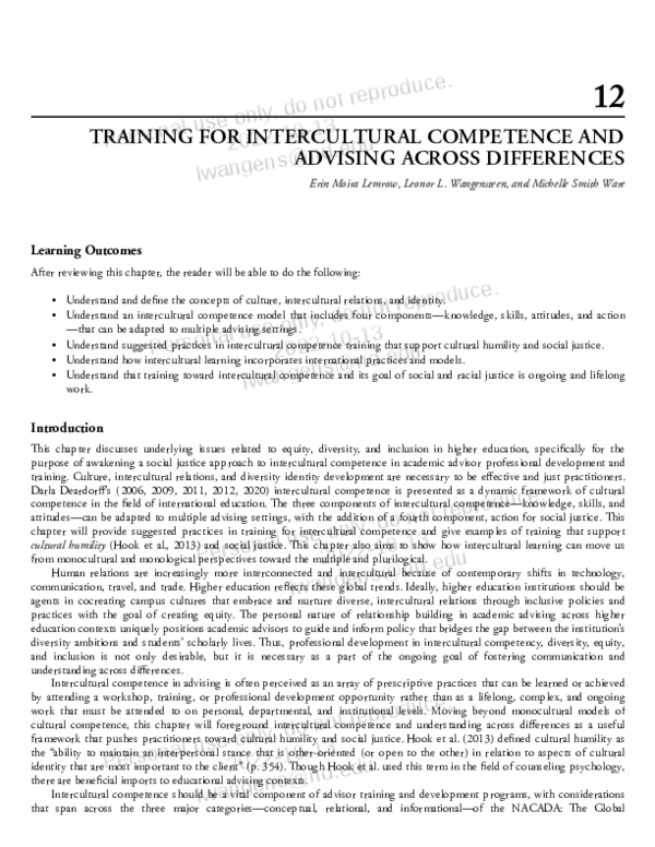 (PDF) Training for Intercultural Competence and Advising Across Differences
