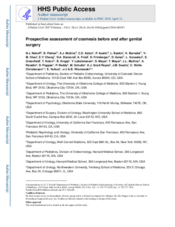(PDF) Prospective assessment of cosmesis before and after genital surgery