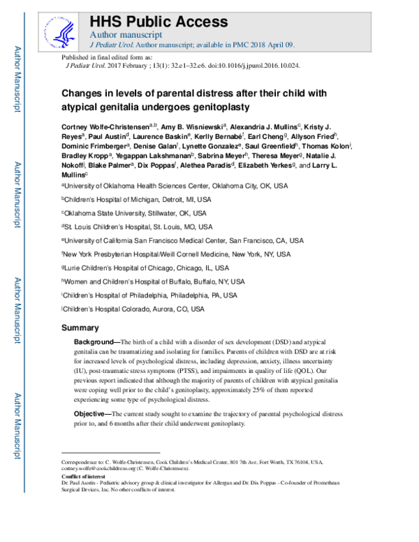 (PDF) Changes in levels of parental distress after their child with ...