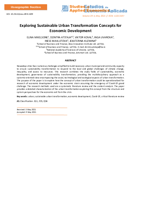 (PDF) Exploring Sustainable Urban Transformation Concepts for Economic ...