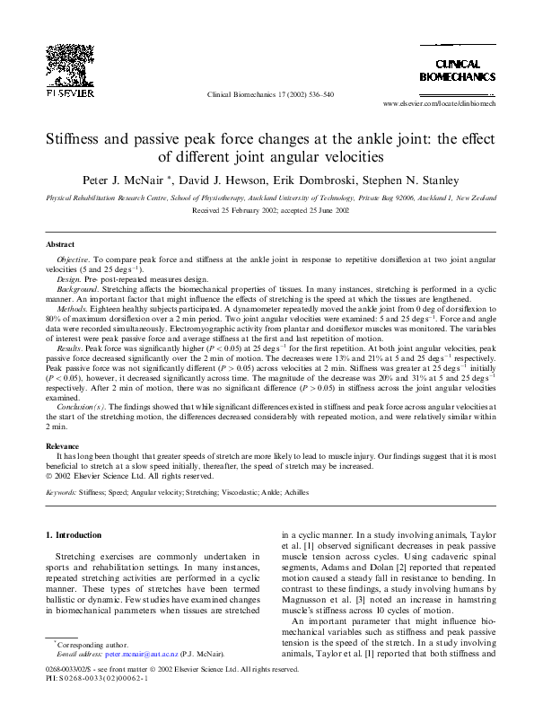 (PDF) Stiffness and passive peak force changes at the ankle joint: the ...