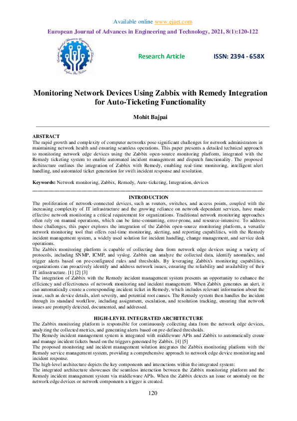 (PDF) Monitoring Network Devices Using Zabbix with Remedy Integration for Auto-Ticketing ...