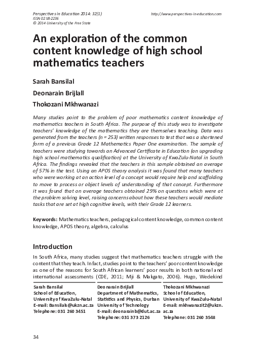 (PDF) An exploration of the common content knowledge of high school ...