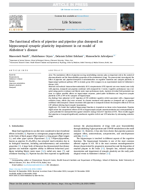 (PDF) The functional effects of piperine and piperine plus donepezil on ...