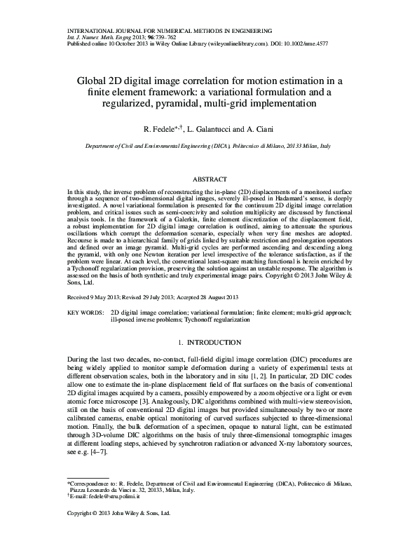 Pdf Global 2d Digital Image Correlation For Motion Estimation In A Finite Element Framework A