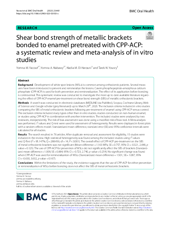 (PDF) Shear bond strength of metallic brackets bonded to enamel pretreated with CPP-ACP: a ...