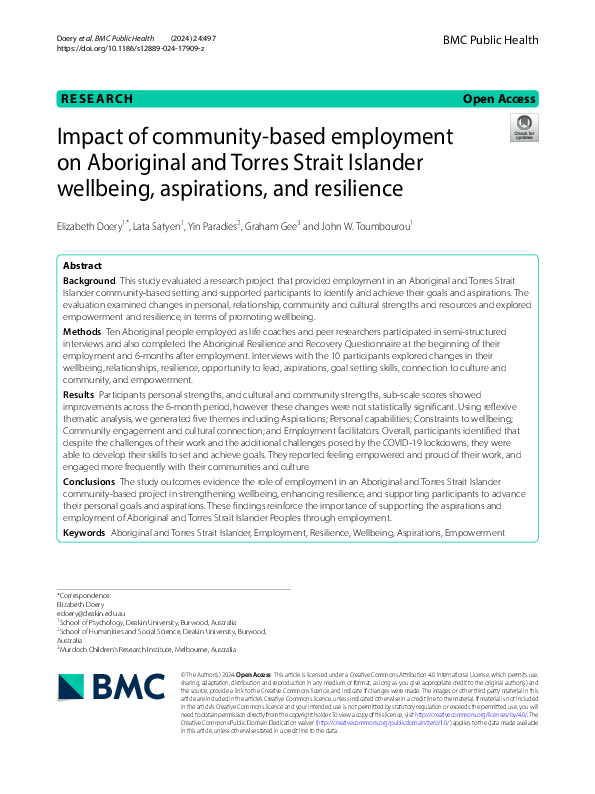 (PDF) Impact of community-based employment on Aboriginal and Torres ...