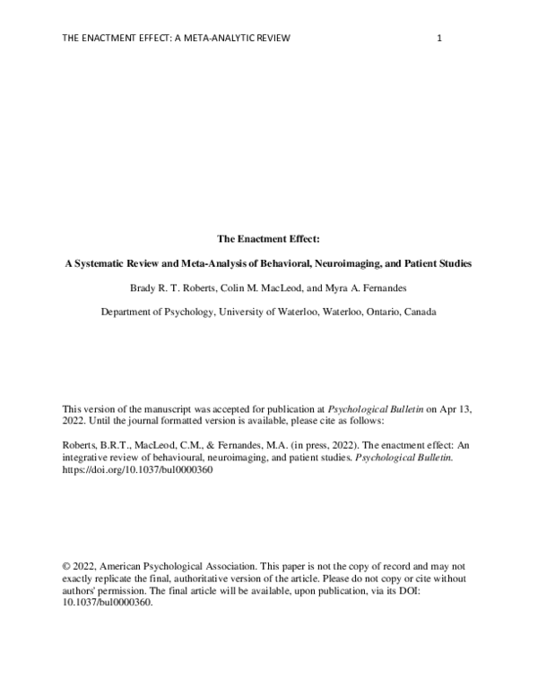 (PDF) The enactment effect: A systematic review and meta-analysis of ...