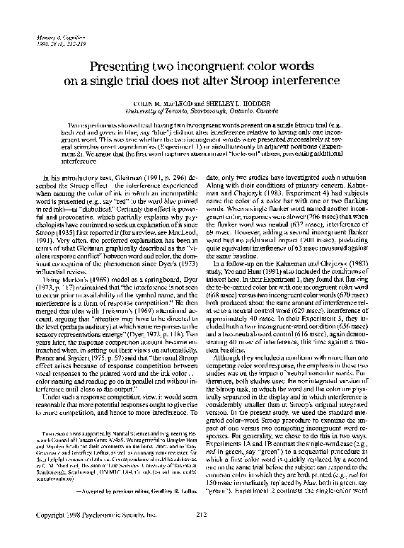 (PDF) Presenting two incongruent color words on a single trial does not ...