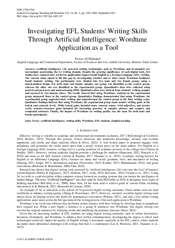 (PDF) Investigating EFL Students' Writing Skills Through Artificial ...