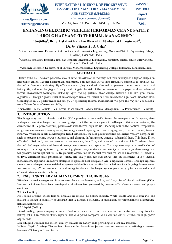 (PDF) ENHANCING ELECTRIC VEHICLE PERFORMANCE AND SAFETY THROUGH ADVANCED THERMAL MANAGEMENT