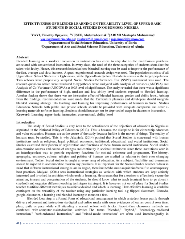 (PDF) Effectiveness of Blended Learning on the Ability Level of Upper ...