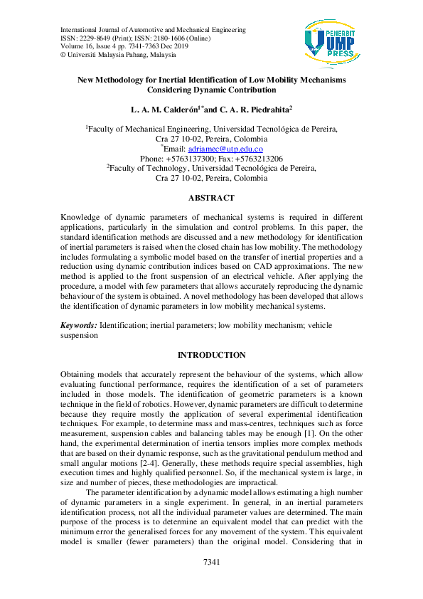 (PDF) New Methodology for Inertial Identification of Low Mobility Mechanisms Considering Dynamic ...