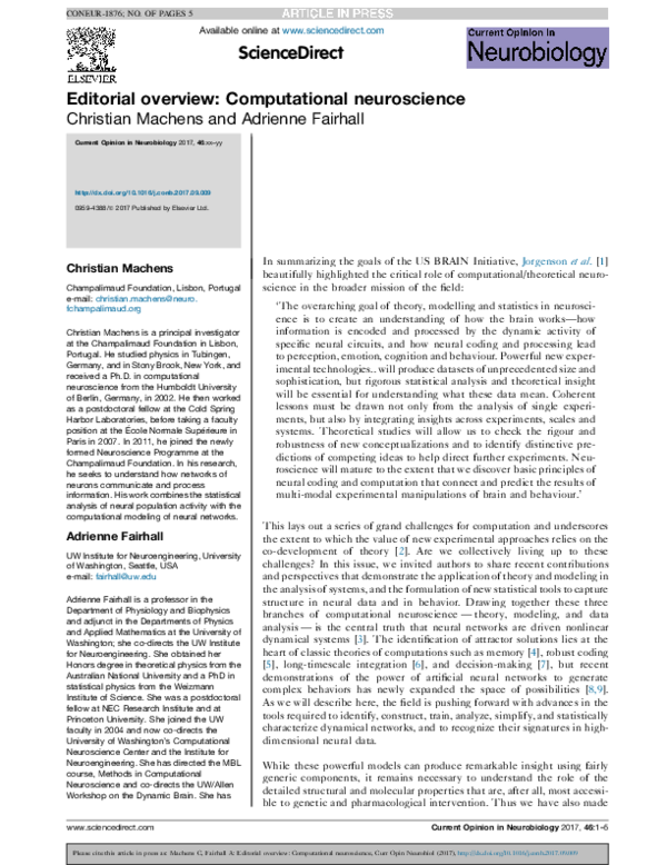 (PDF) Editorial overview: Computational neuroscience