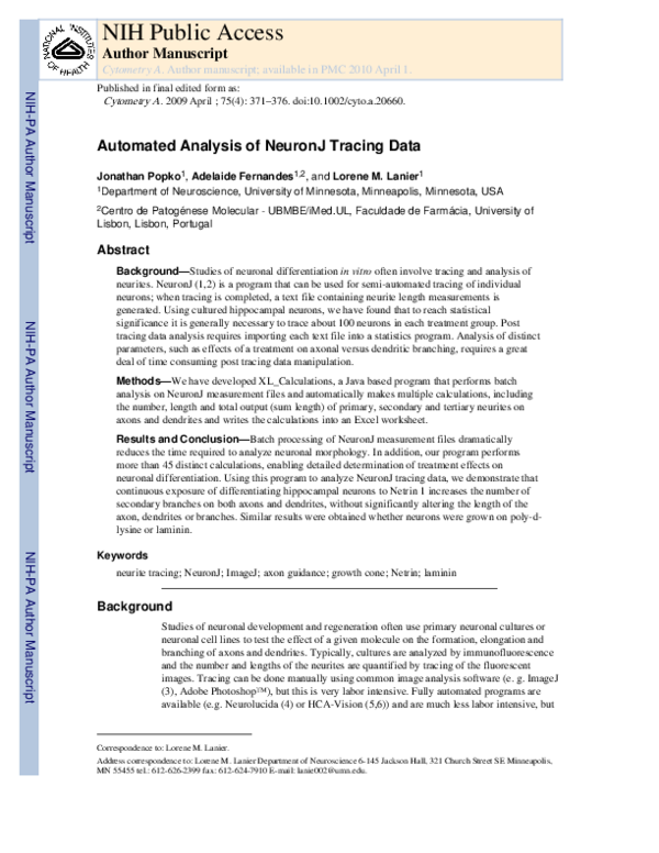 (PDF) Automated analysis of NeuronJ tracing data