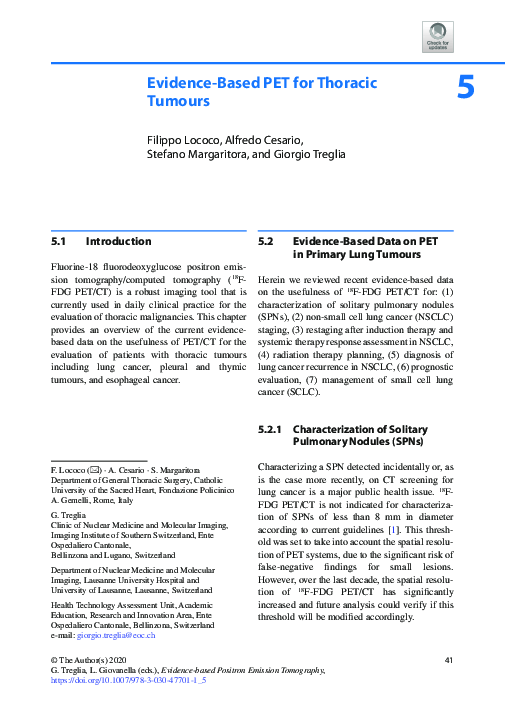 (PDF) Evidence-Based PET for Thoracic Tumours
