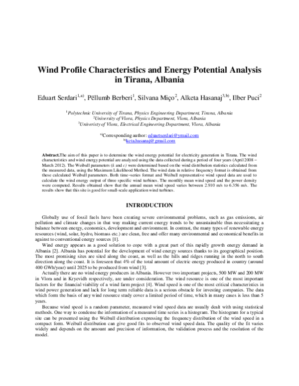 (PDF) Wind Profile Characteristics and Energy Potential Analysis in ...