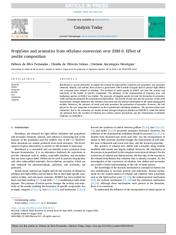 (PDF) Propylene and aromatics from ethylene conversion over ZSM-5 ...
