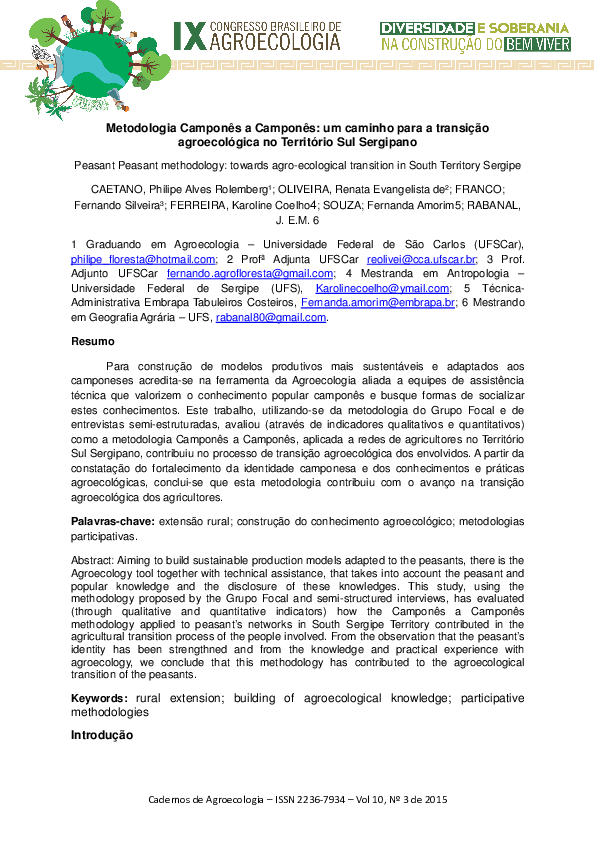 (PDF) Metodologia Camponês a Camponês: um caminho para a transição ...