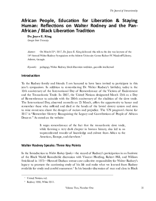 (PDF) African People, Education for Liberation & Staying Human: Reflections on Walter Rodney and ...