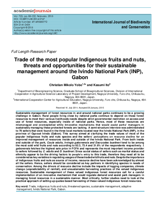 (PDF) Trade of the most popular Indigenous fruits and nuts, threats and ...