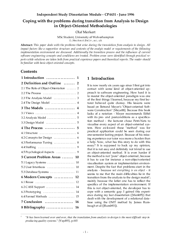 (PDF) Object-Oriented Methodologies
