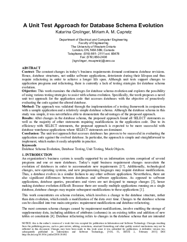 (PDF) A unit test approach for database schema evolution