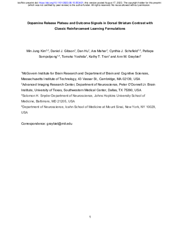 (PDF) Dopamine Release Plateau and Outcome Signals in Dorsal Striatum ...
