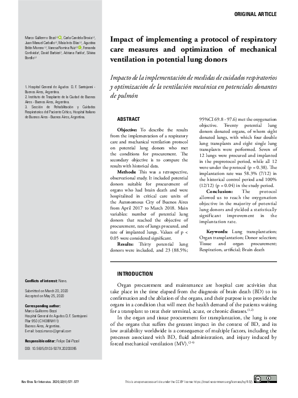 Pdf Impact Of Implementing A Protocol Of Respiratory Care Measures And Optimization Of