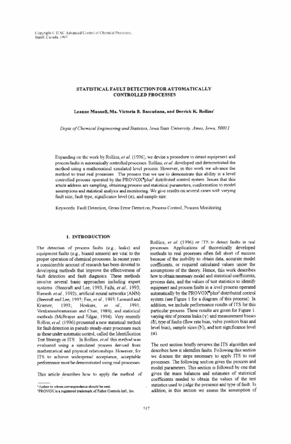 (PDF) Statistical Fault Detection for Automatically Controlled Processes