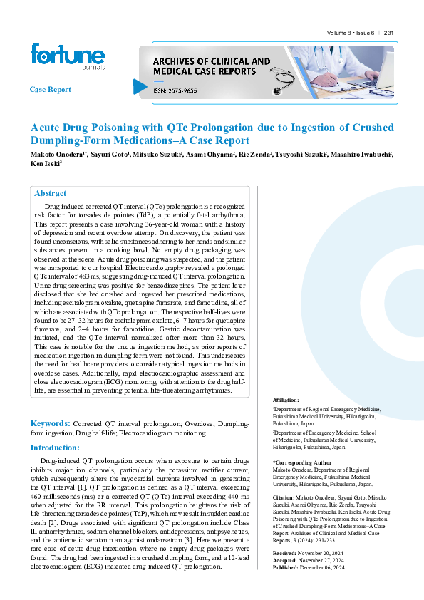 (PDF) Acute Drug Poisoning with QTc Prolongation due to Ingestion of ...