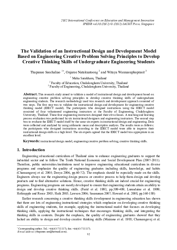 (PDF) The Validation of an Instructional Design and Development Model Based on Engineering ...