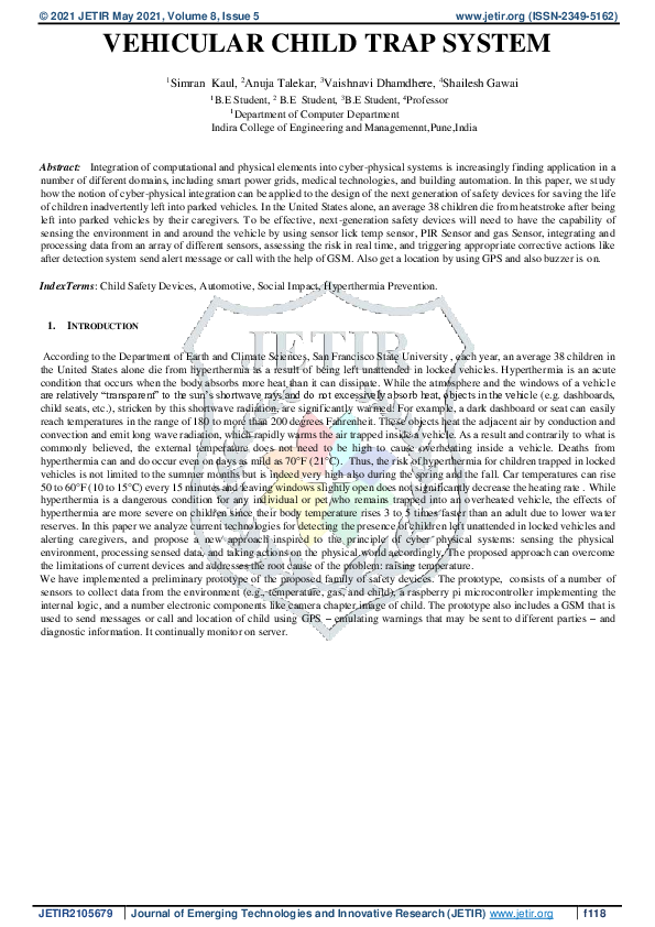 (PDF) Vehicular Child Trap System