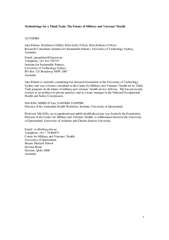 (PDF) Methodology for a think tank: the future of military and veterans ...