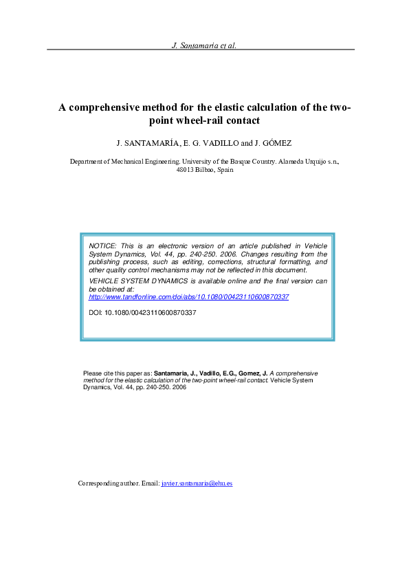 (PDF) A comprehensive method for the elastic calculation of the two-point wheel–rail contact