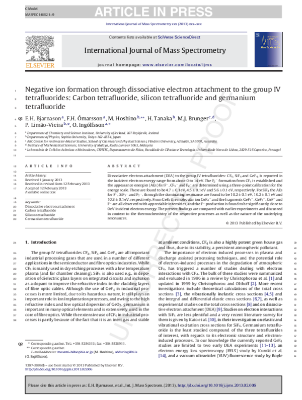 (PDF) Negative ion formation through dissociative electron attachment ...