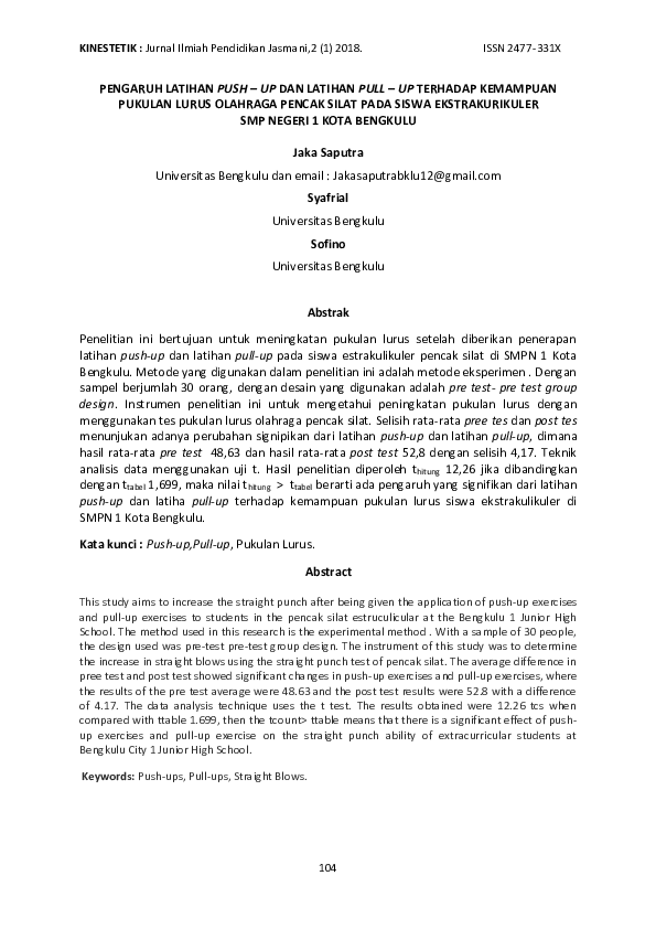 (PDF) Pengaruh Latihan Push – Up Dan Latihan Pull – Up Terhadap ...