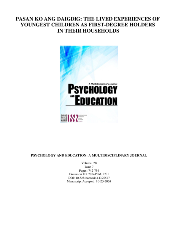 (PDF) Pasan Ko Ang Daigdig: The Lived Experiences of Youngest Children ...