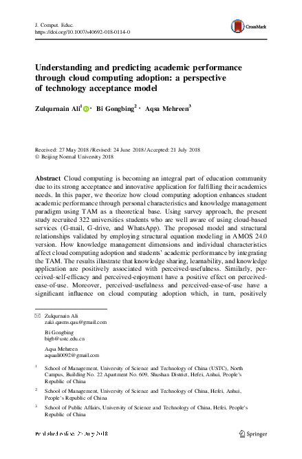 (PDF) Understanding and predicting academic performance through cloud computing adoption: a ...