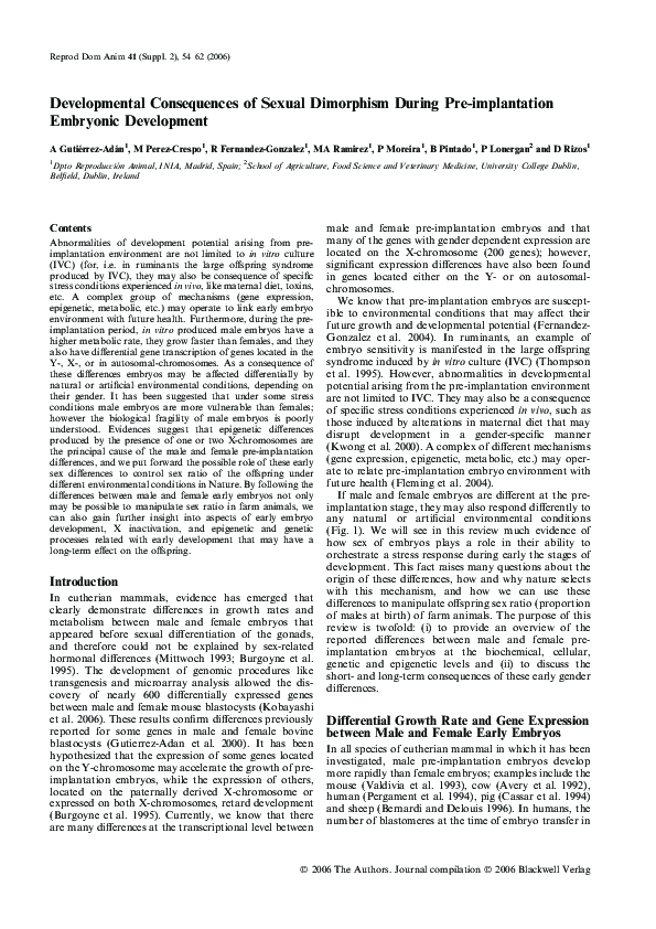 (PDF) Developmental Consequences of Sexual Dimorphism During Pre ...