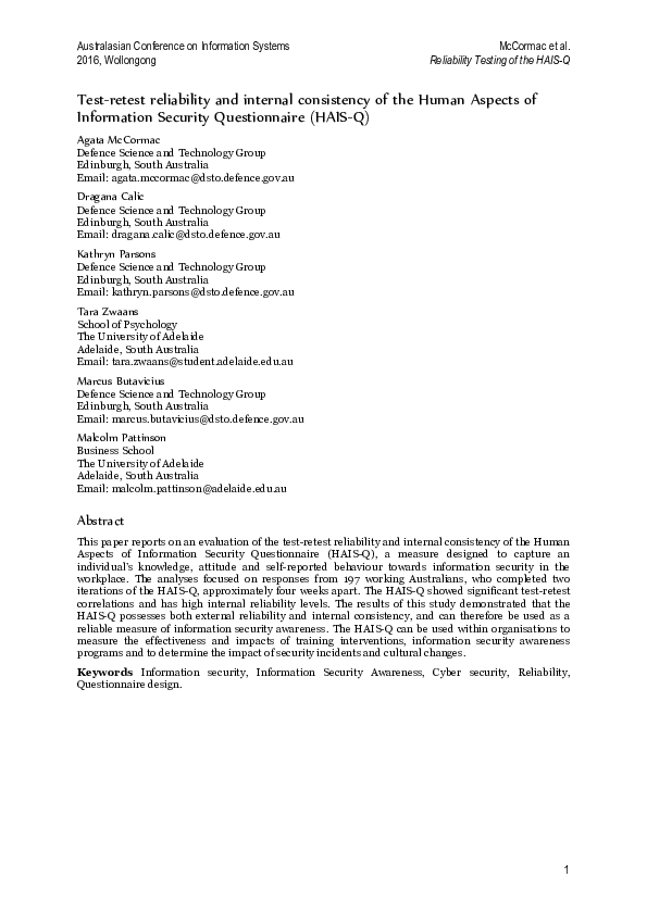(PDF) Test-retest reliability and internal consistency of the Human ...