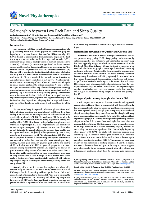 (PDF) Relationship between Low Back Pain and Sleep Quality