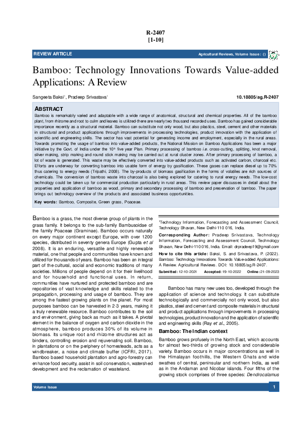 (PDF) Bamboo: Technology Innovations Towards Value-added Applications: A Review