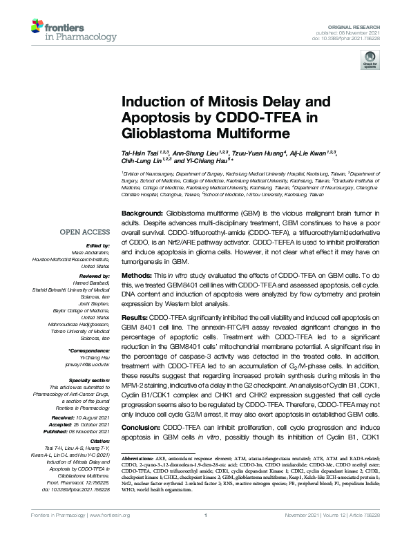 (PDF) Induction of Mitosis Delay and Apoptosis by CDDO-TFEA in ...