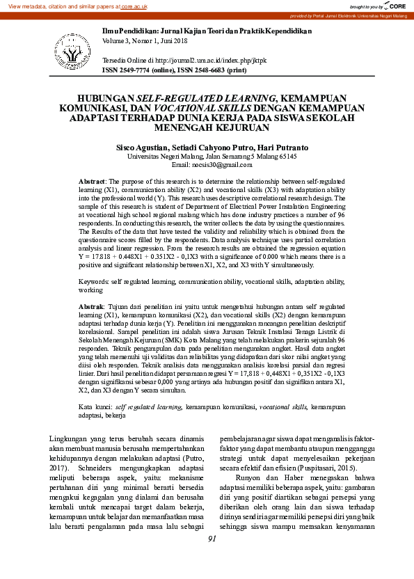 (PDF) Hubungan Self-Regulated Learning, Kemampuan Komunikasi, dan Vocational Skills dengan ...