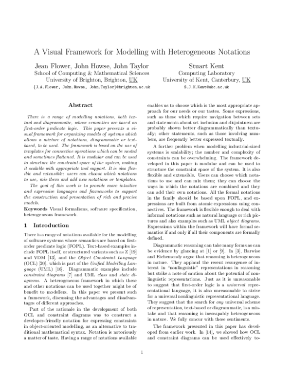 (PDF) A visual framework for modelling with heterogeneous notations
