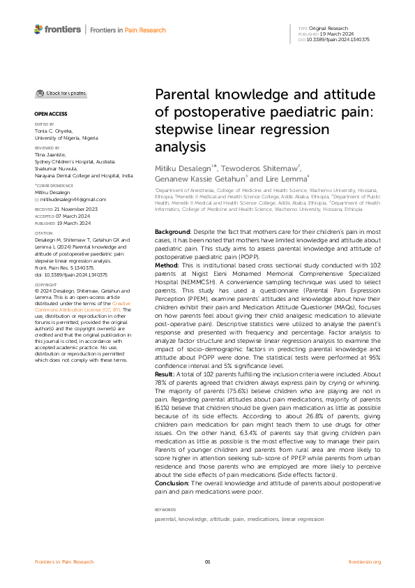 (PDF) Parental knowledge and attitude of postoperative paediatric pain ...